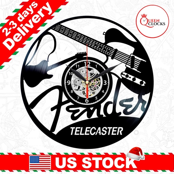 QueenClocks | Wall Decor | Fender Telecaster Guitar Clock Vinyl Decor ...
